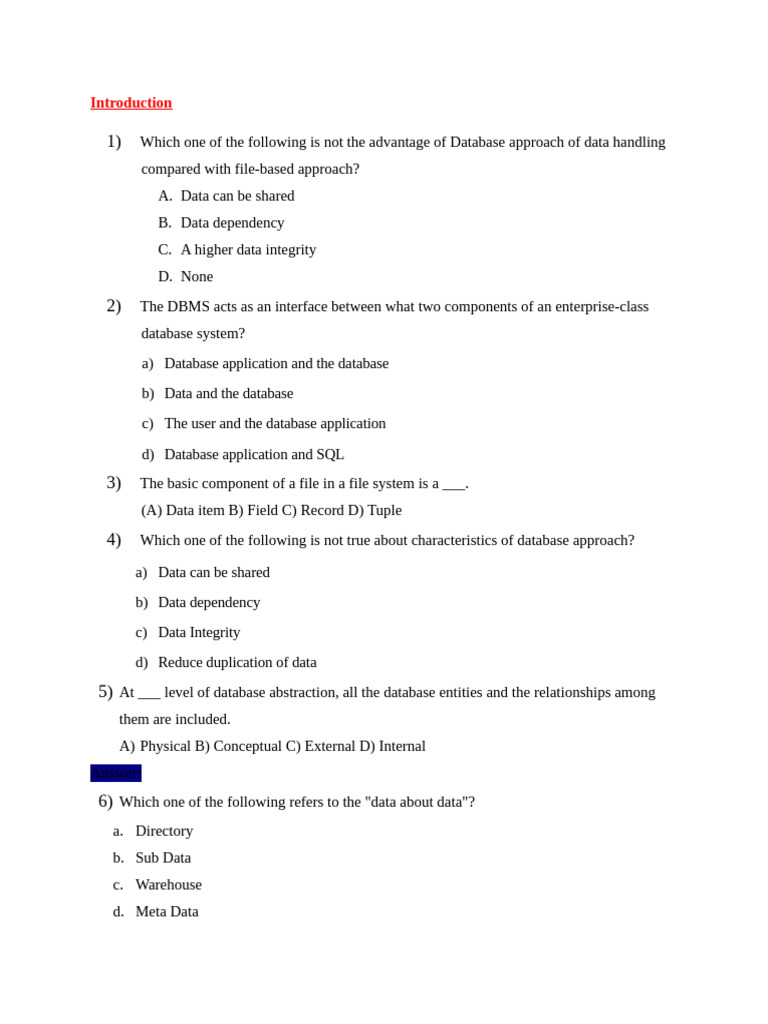 Database Concepts and Questions Guide | PDF | Relational Model ...