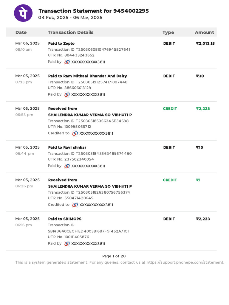 PhonePe Statement Feb2025 Mar2025 | PDF | Debit Card | Service Industries