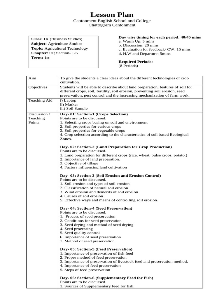 Agricultural Technology Lesson Plan | PDF | Tillage | Soil