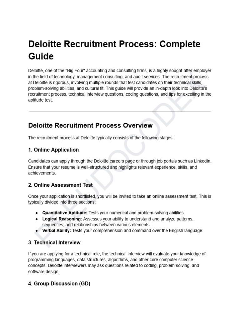 Deloitte Recruitment Process - Complete Guide | PDF | Computer ...