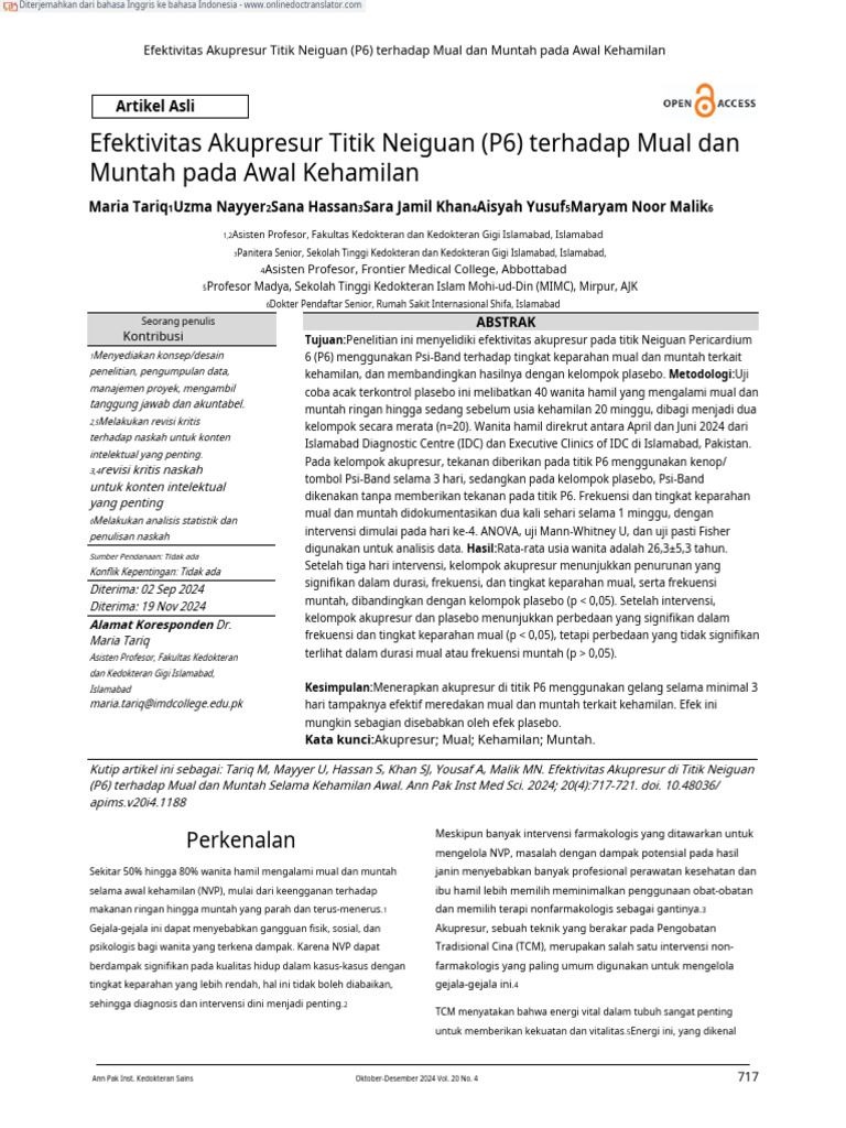 Efektivitas Akupresur P6 untuk Mual Kehamilan | PDF