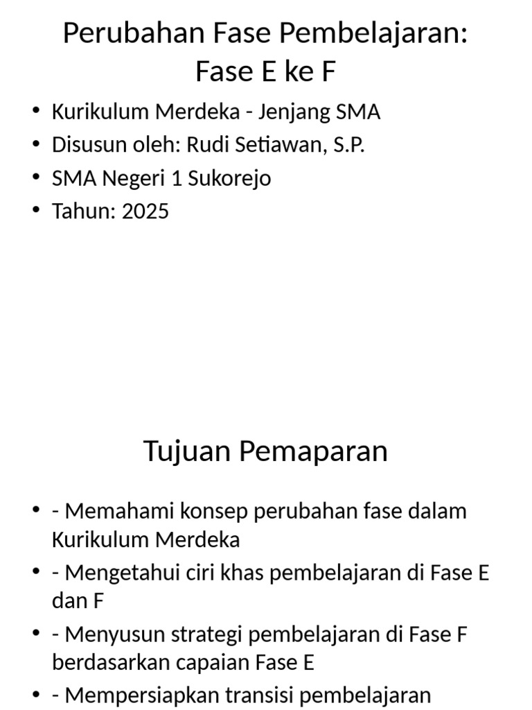 Transisi Fase E ke F Kurikulum Merdeka | PDF