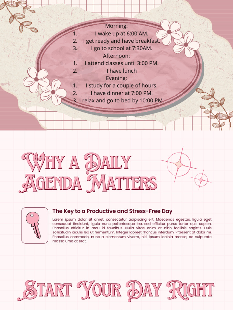 Pink and White Illustrative Daily Agenda Presentation PDF | PDF