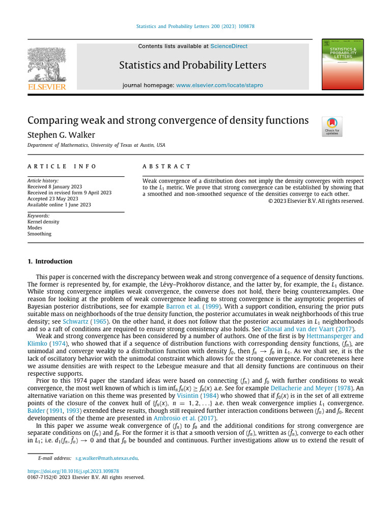 Walker - Comparing Weak and Strong Convergence of Density Functions - 2023 | PDF | Limit ...