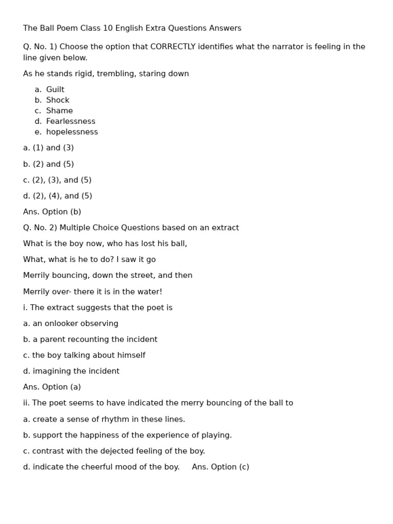 The Ball Poem Competency Based Questions | PDF | Psychological ...