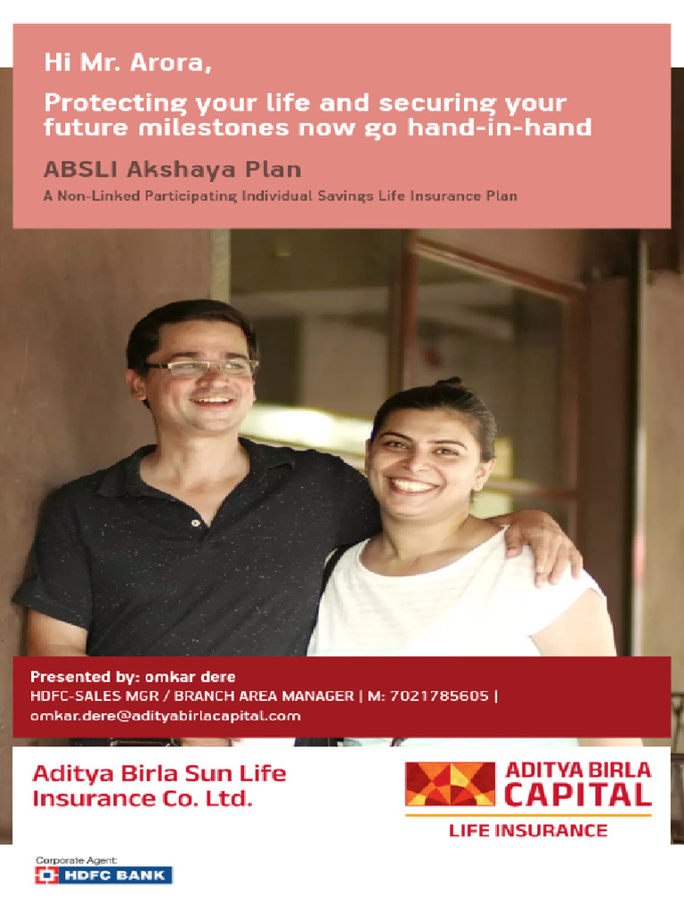 Arora ABSLI Akshaya Plan Presentation | PDF