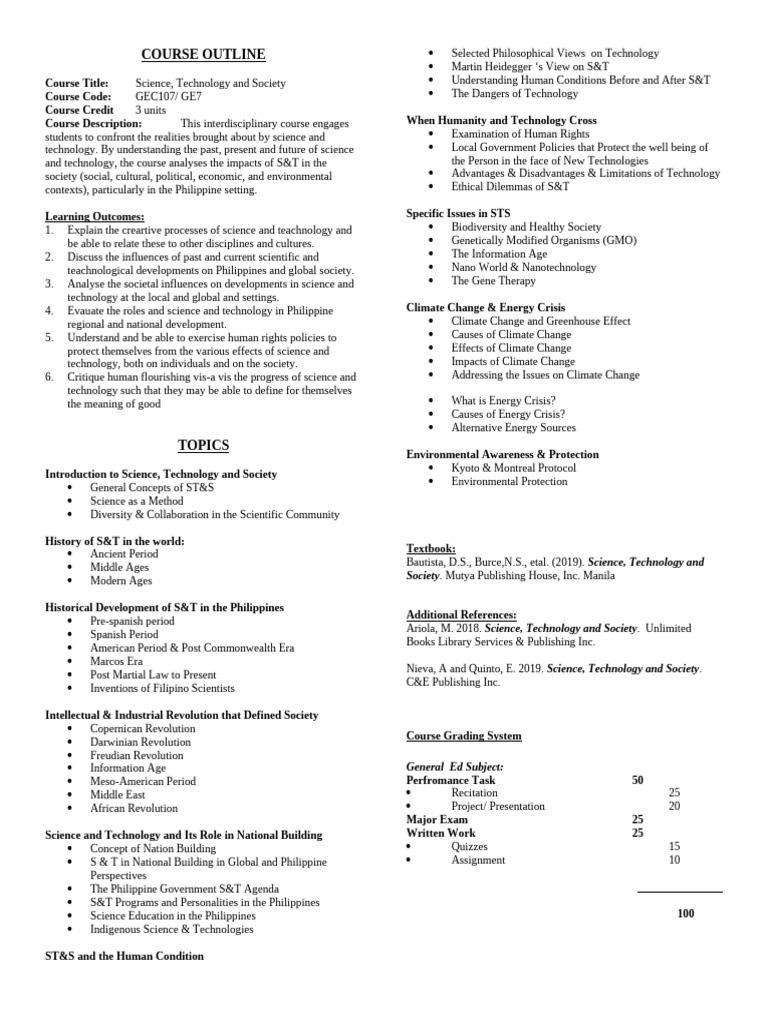 STS-Course Outline (For Students) | PDF | Science | Climate Change