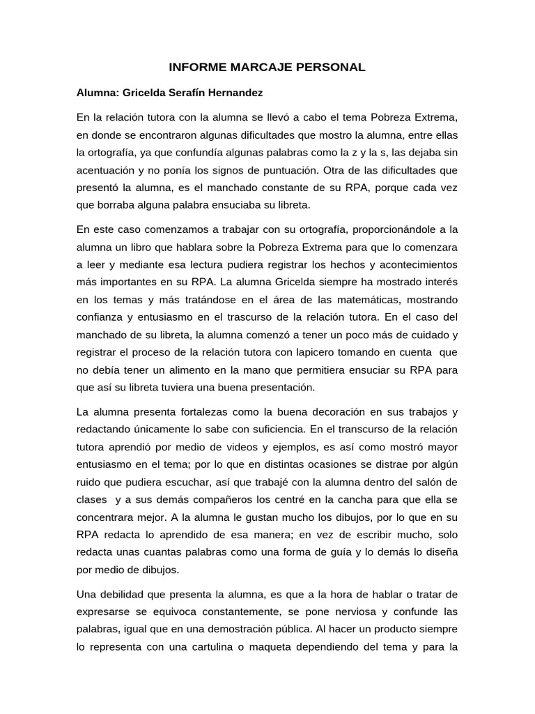 Informe sobre Marcaje Personal de Gricelda | PDF