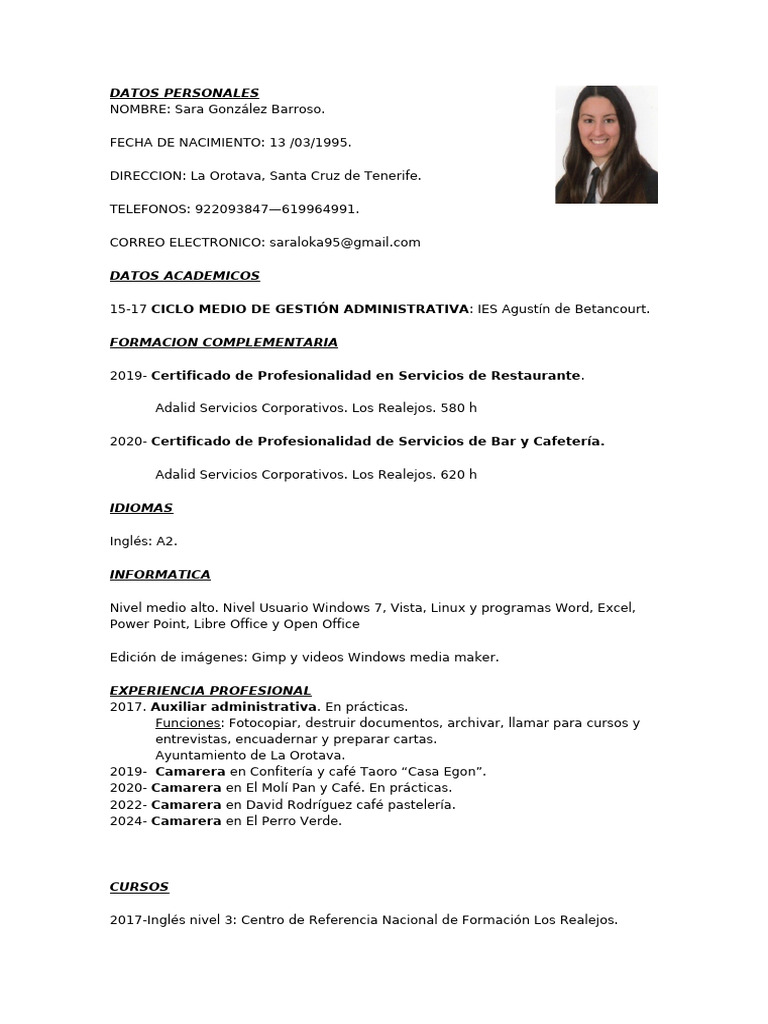 Curriculum Vitae Sara Glez Barroso | PDF