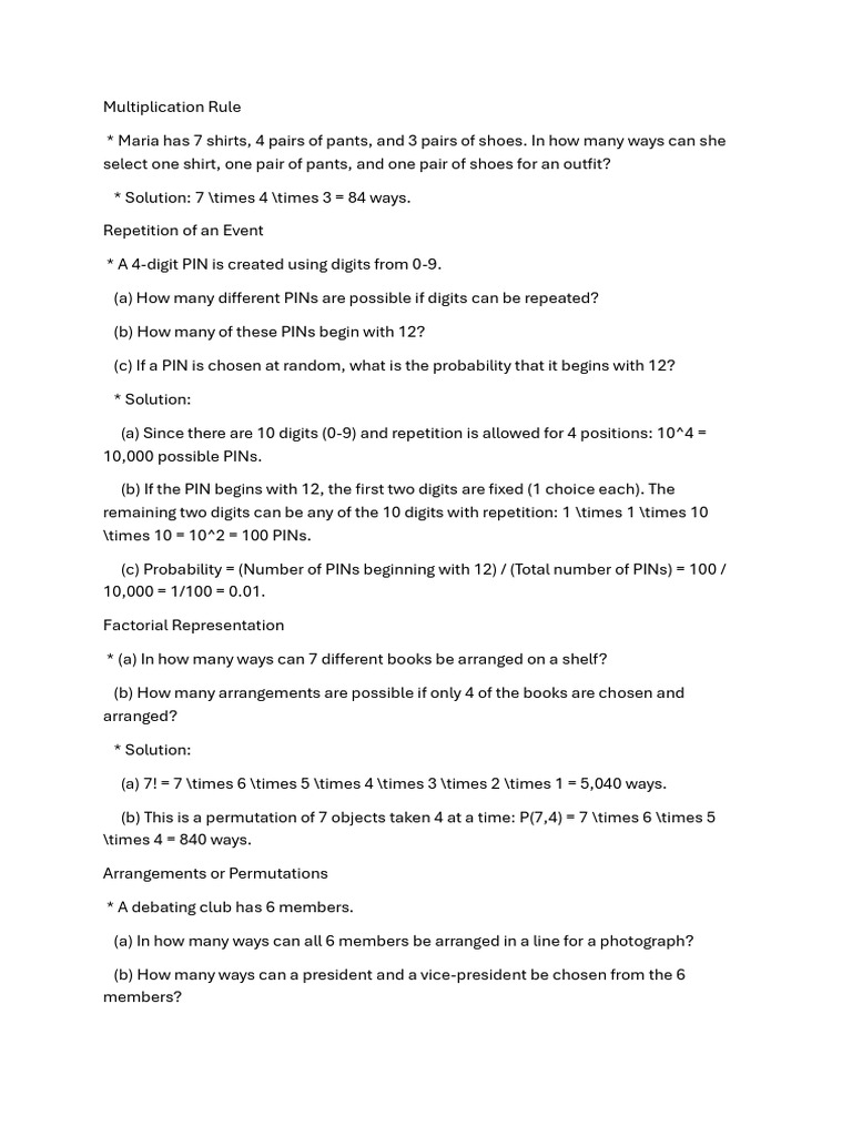 Summary Multiplication Principle Until Combination | PDF | Discrete ...