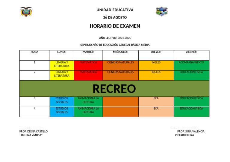 Horario de Examen 7mo | PDF