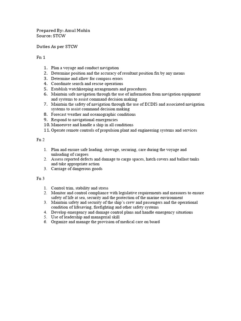 Duties As Per STCW | PDF