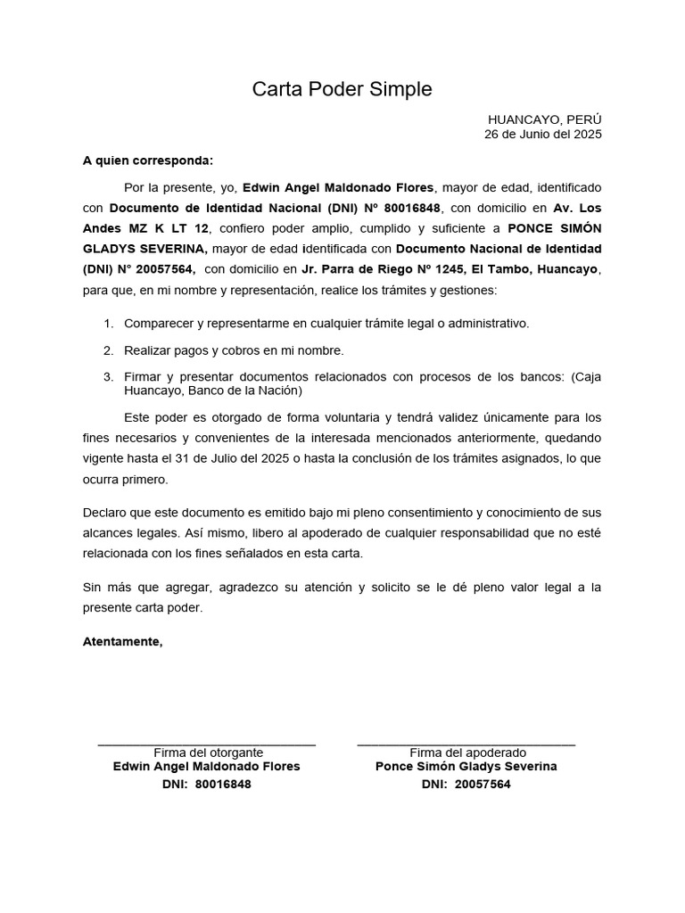 Carta Poder Simple | PDF