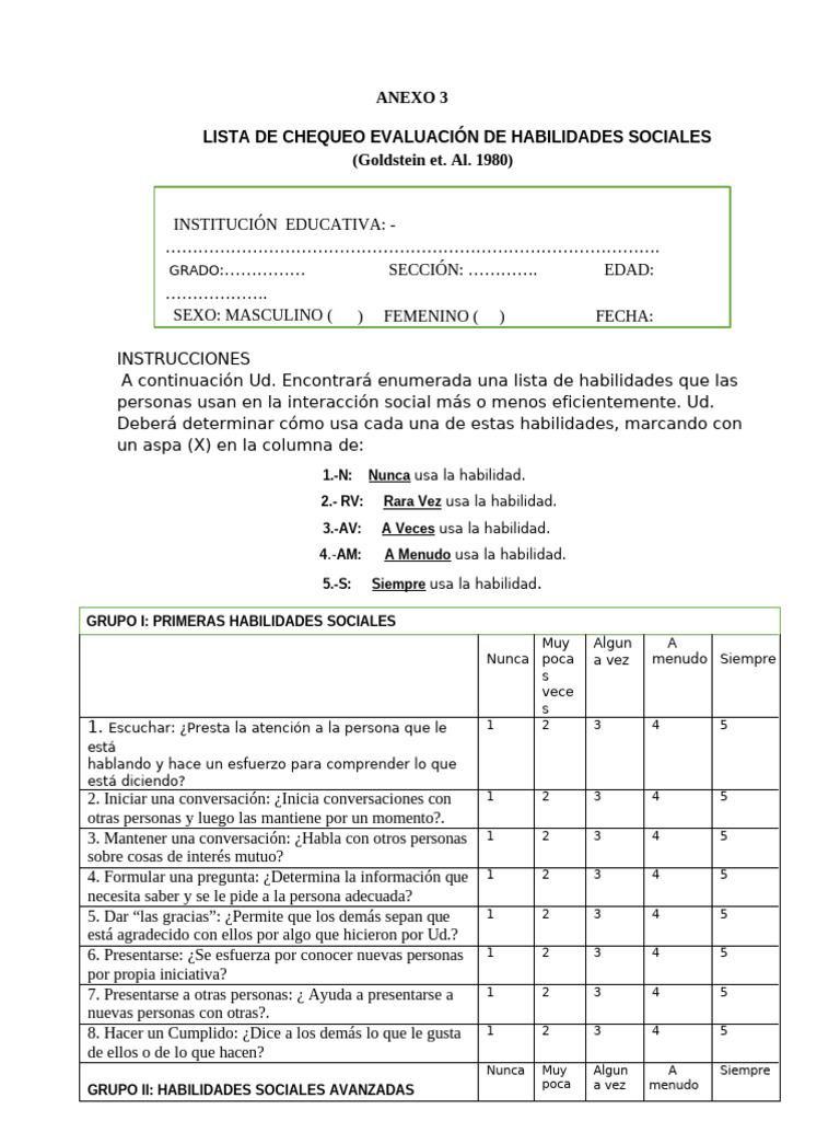 Test Habilidades Sociales | PDF
