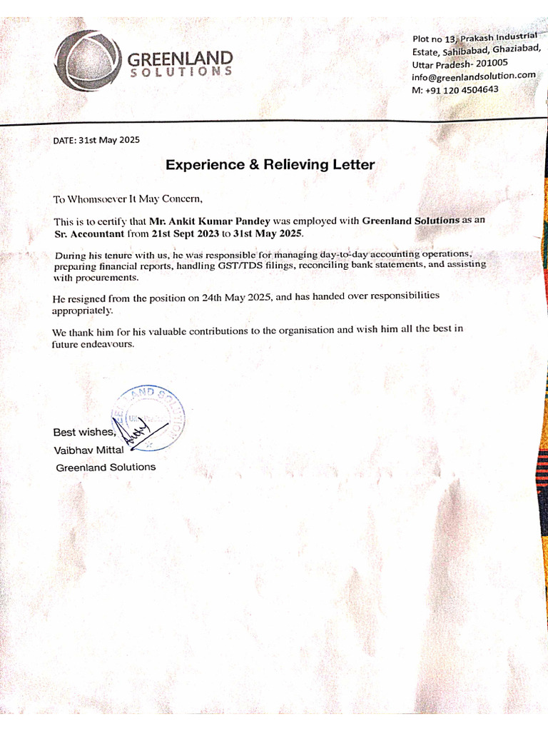 GLS Experience Letter | PDF