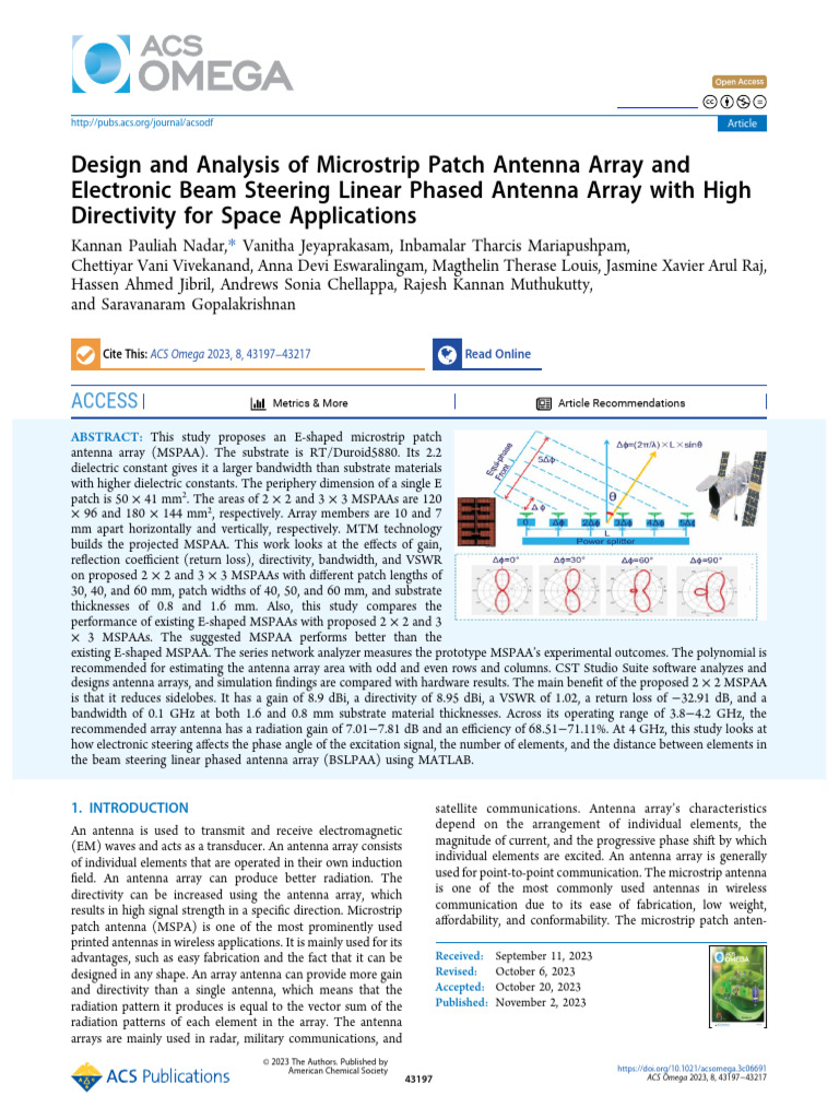 Pauliah Nadar Et Al 2023 Design and Analysis of Microstrip Patch Antenna Array and Electronic ...