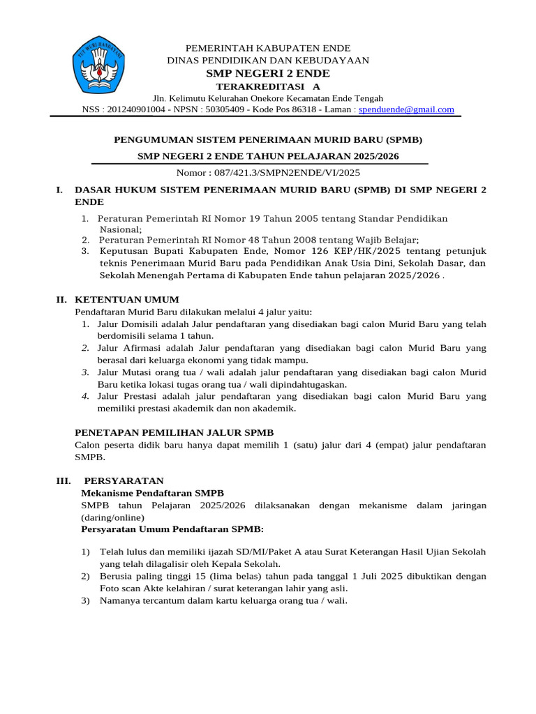 Edaran Pengumuman PPDB 2025 Fix | PDF