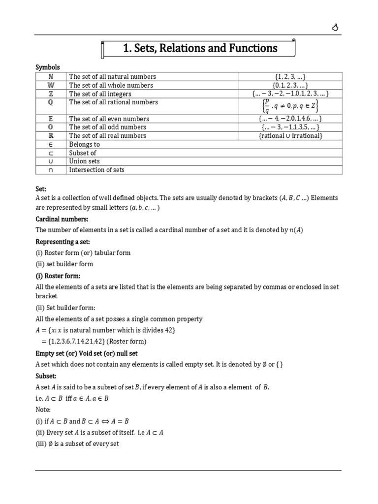 Namma Kalvi 11th Maths em Sets Relation and Function Study Material | PDF | Function ...