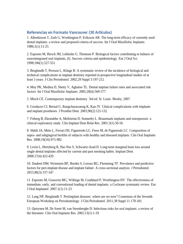 Vancouver References for Dental Implants | PDF | Periodontology ...