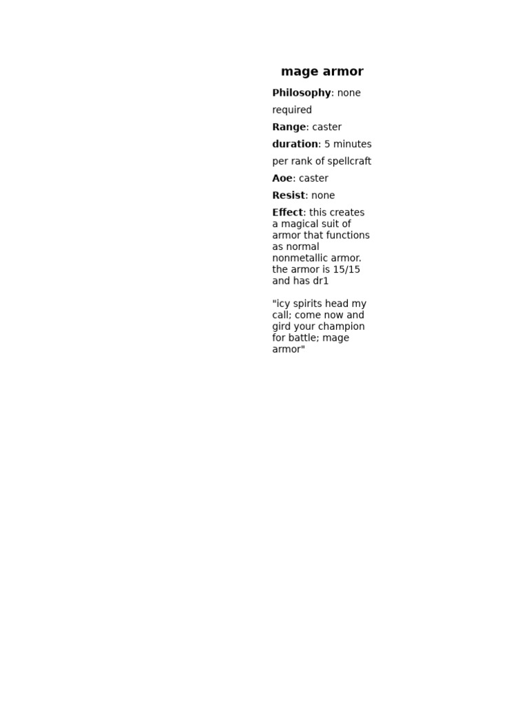 Mage Armor Spell Overview | PDF