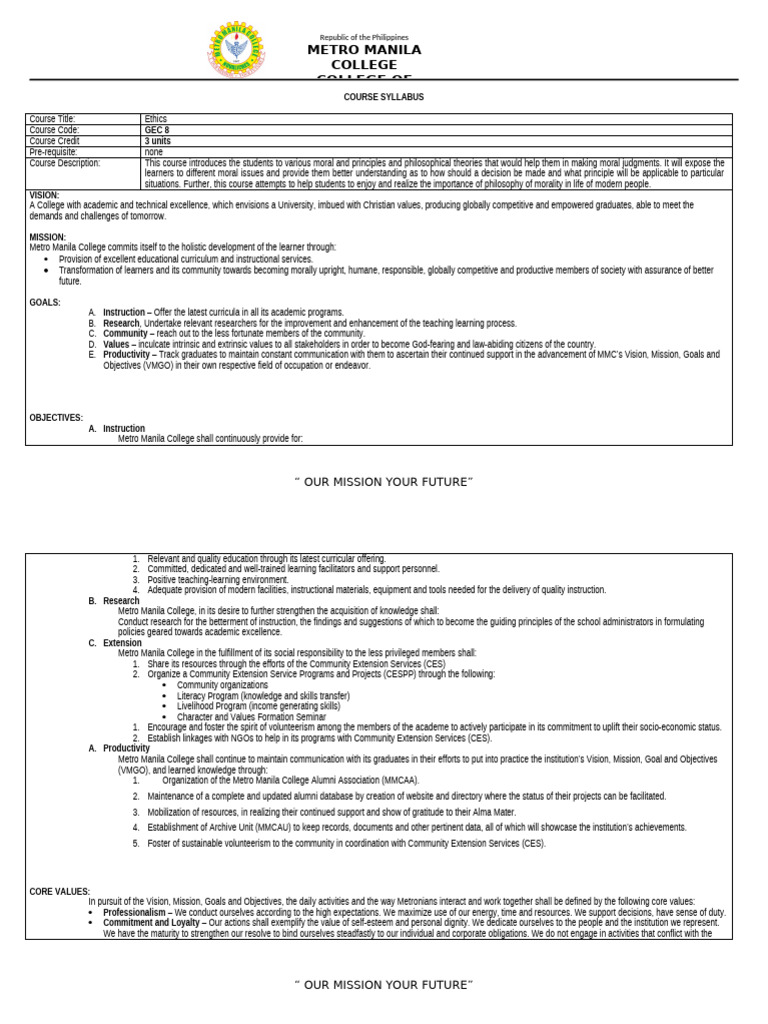 Ethics OBE Syllabus | PDF | Justice | Crime & Violence