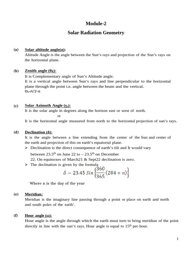 Module2. Solar Radiation Geometry | PDF | Water Heating | Air Conditioning