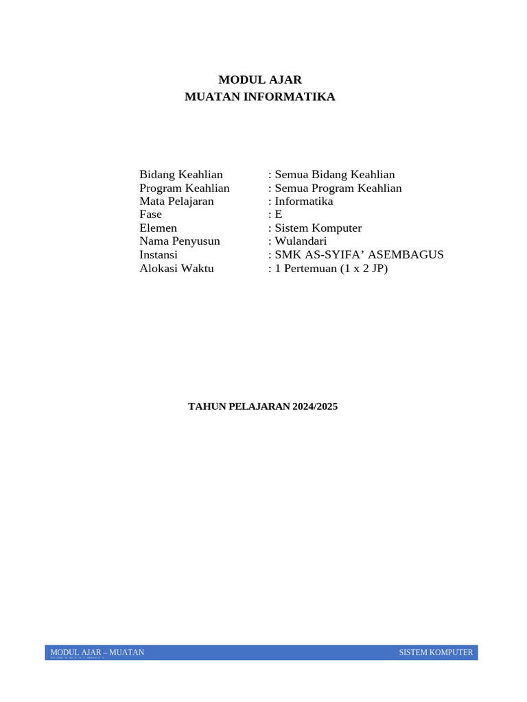 Modul Ajar Muatan Informatika | PDF