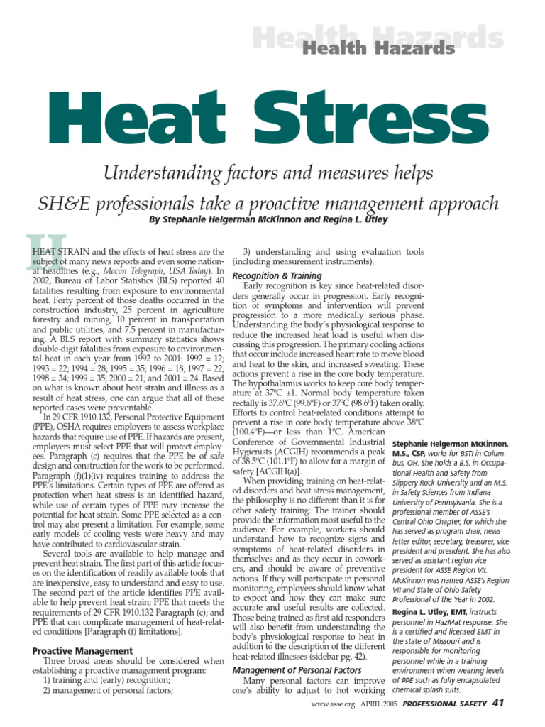 ACGIH Heat Stress Management Guide | PDF | Hyperthermia | Perspiration