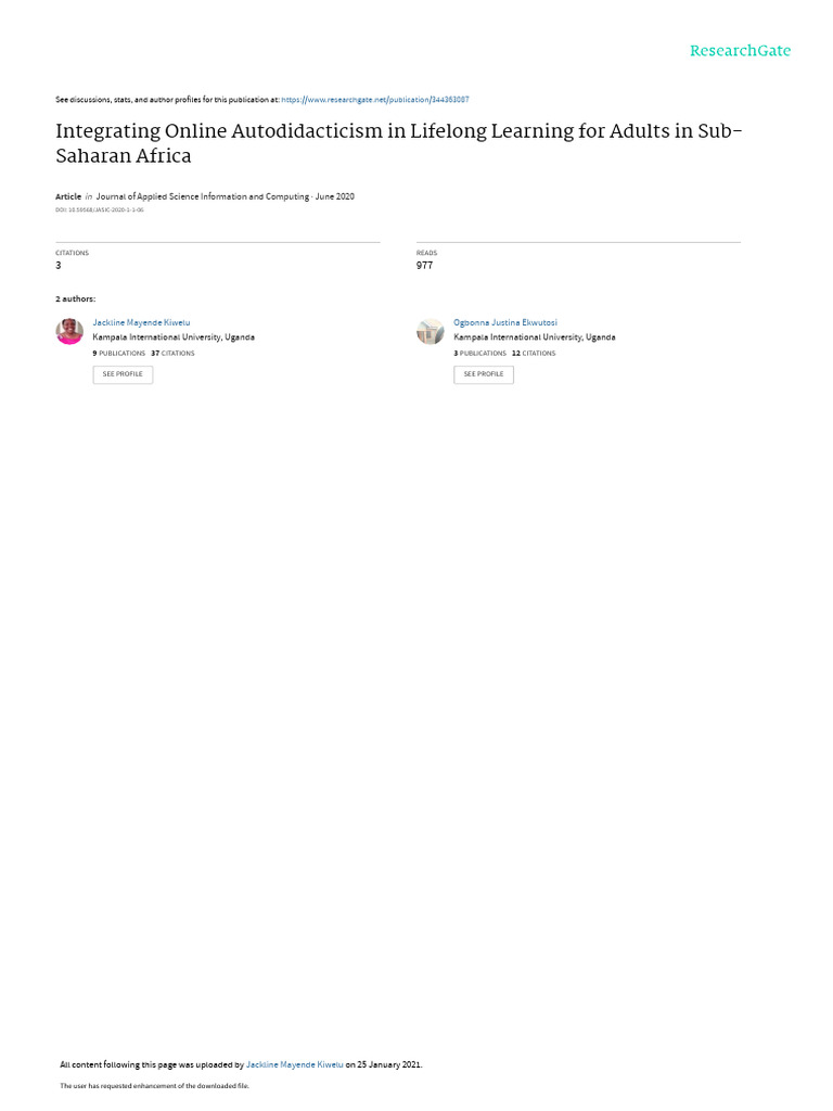 Integrating Online Autodidacticism in Lifelong Learning For Adults in Sub Saharan Africa | PDF ...