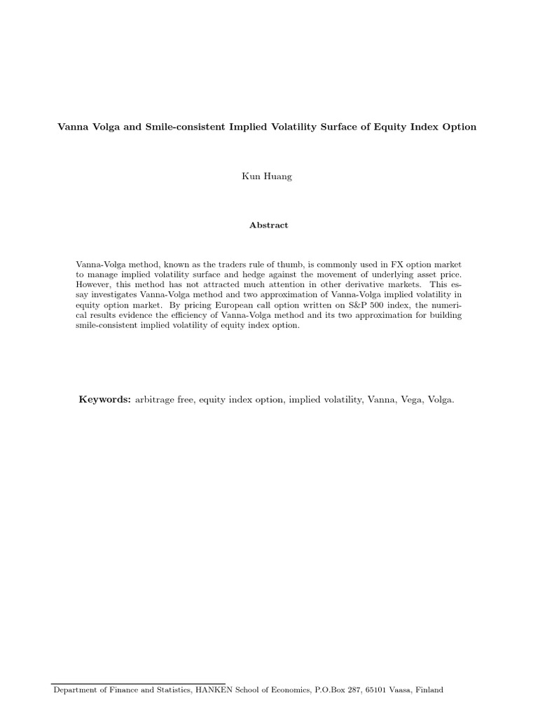 Vanna-Volga Method in Equity Options | PDF | Greeks (Finance) | Option ...