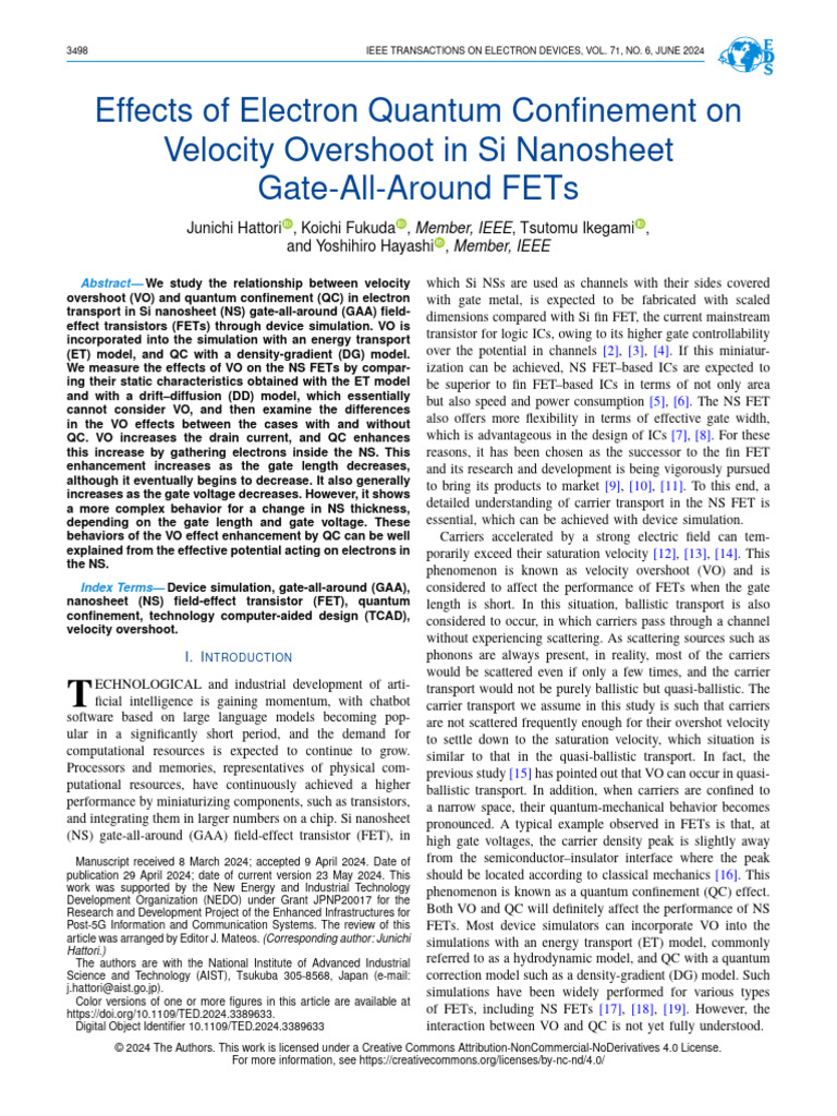 Effects of Electron Quantum Confinement On Velocity Overshoot in Si Nanosheet Gate-All-Around ...