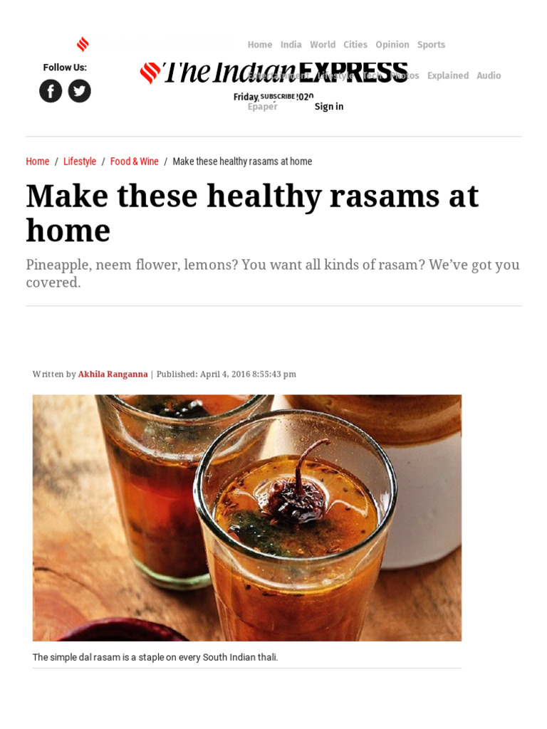 Healthy Rasam Recipes to Try at Home | PDF | Curry | Asian Cuisine