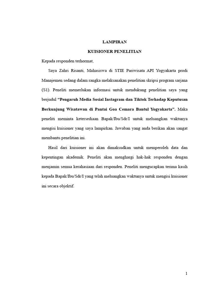 Lampiran Kuisioner Penelitian.. | PDF
