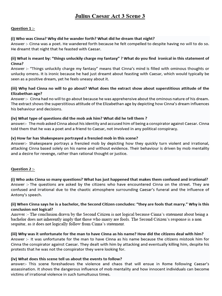 Julius Caesar Act 3 Scene 3 | PDF | Julius Caesar | Dream