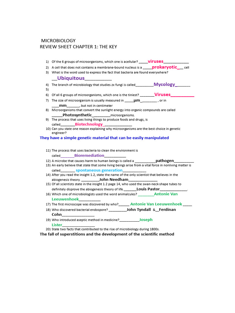 Review Sheet I The Key - Answer Key For Chapter 1 Microbiology | PDF ...