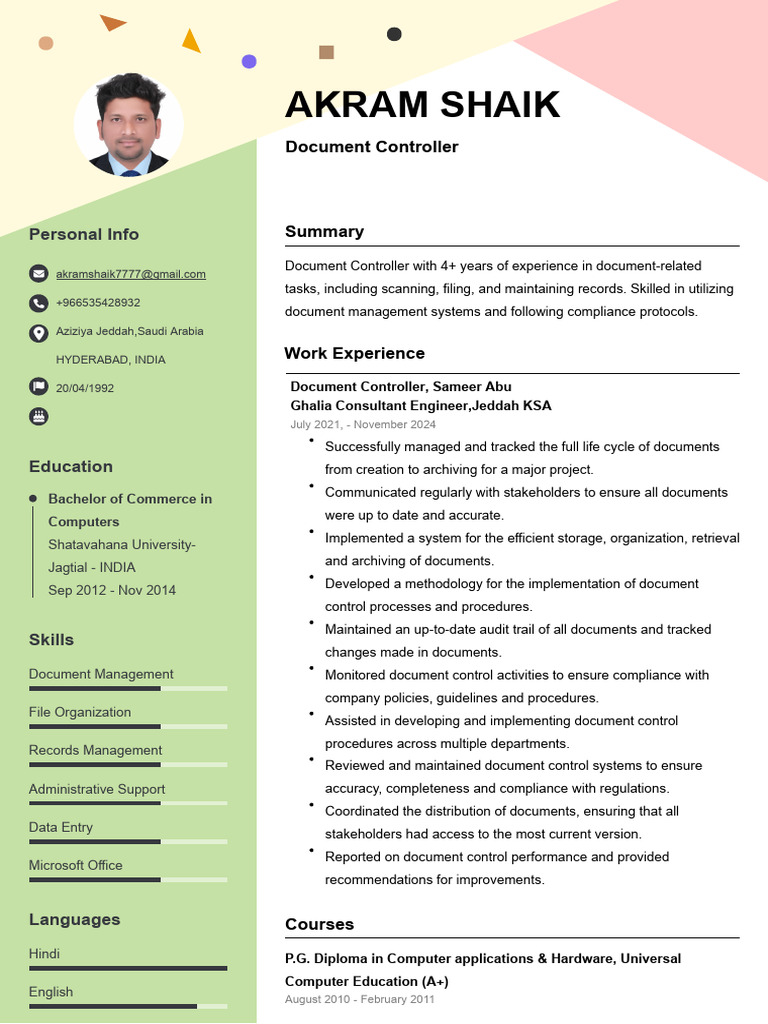 Document Controller CV - Saudi Arabia | PDF | Records Management ...