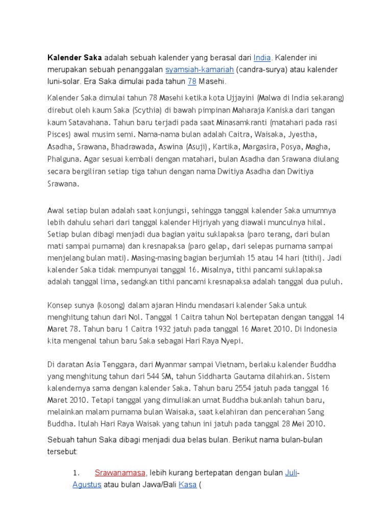 Kalender Saka: Sejarah dan Bulan-Bulan | PDF