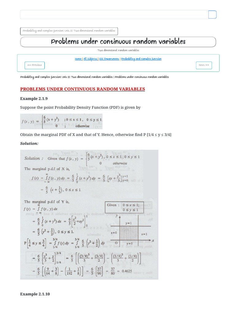 Two-Dimensional Random Variables Problems | PDF | Random Variable ...