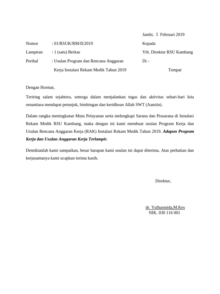 Usulan Anggaran Rekam Medik 2019 | PDF