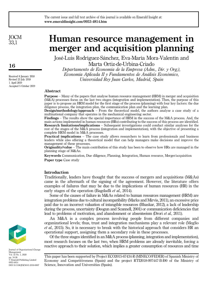 Rodríguez - Human Resource Management in Merger and Acquisition ...