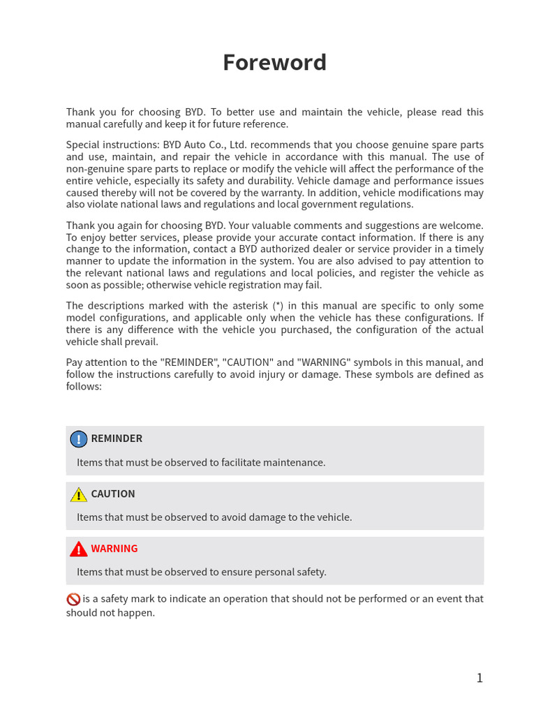 BYD Vehicle User Manual Overview | PDF | Airbag | Seat Belt