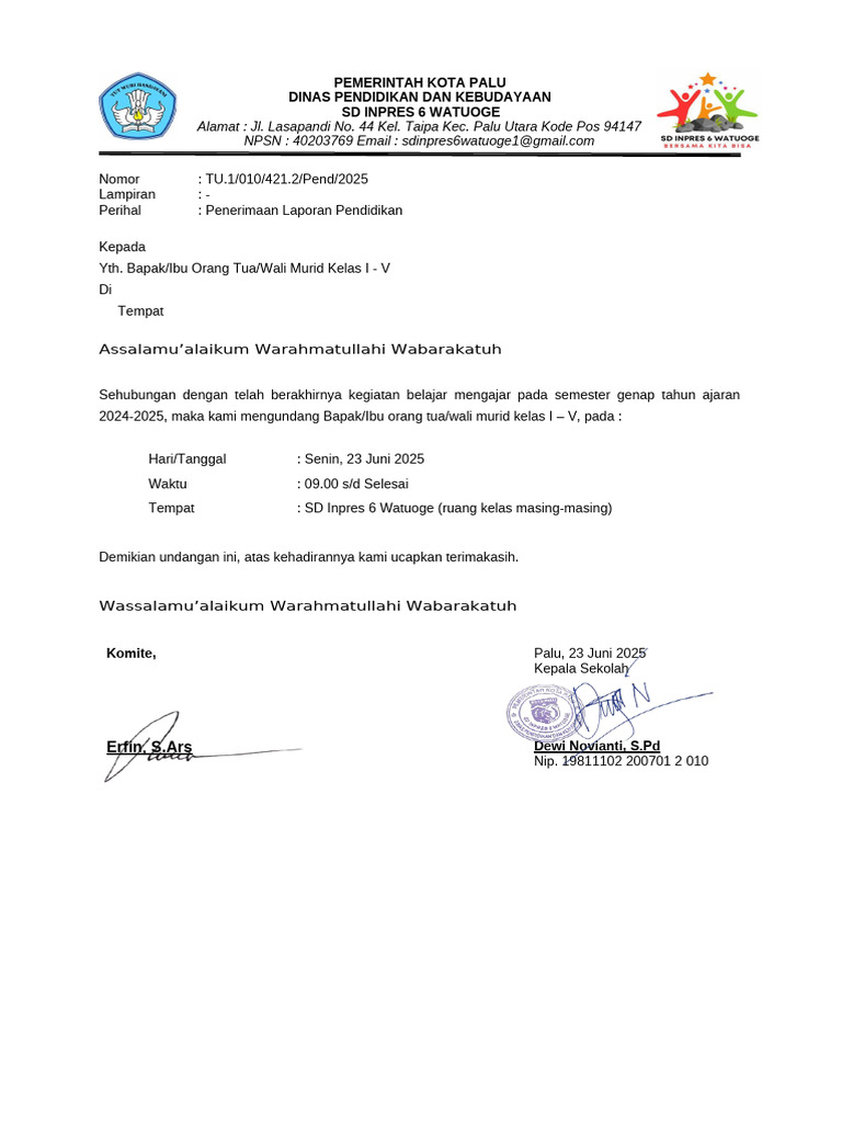 Undangan Penerimaan Lapor | PDF