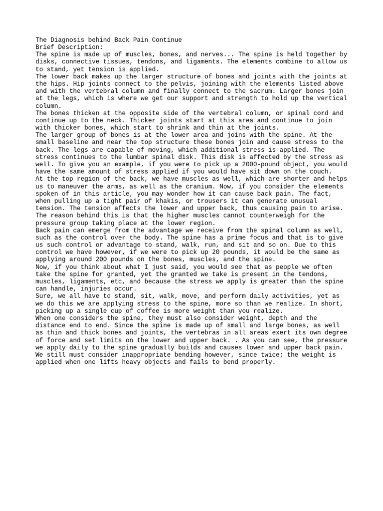 The Diagnosis Behind Back Pain Continue | PDF | Vertebral Column | Back ...