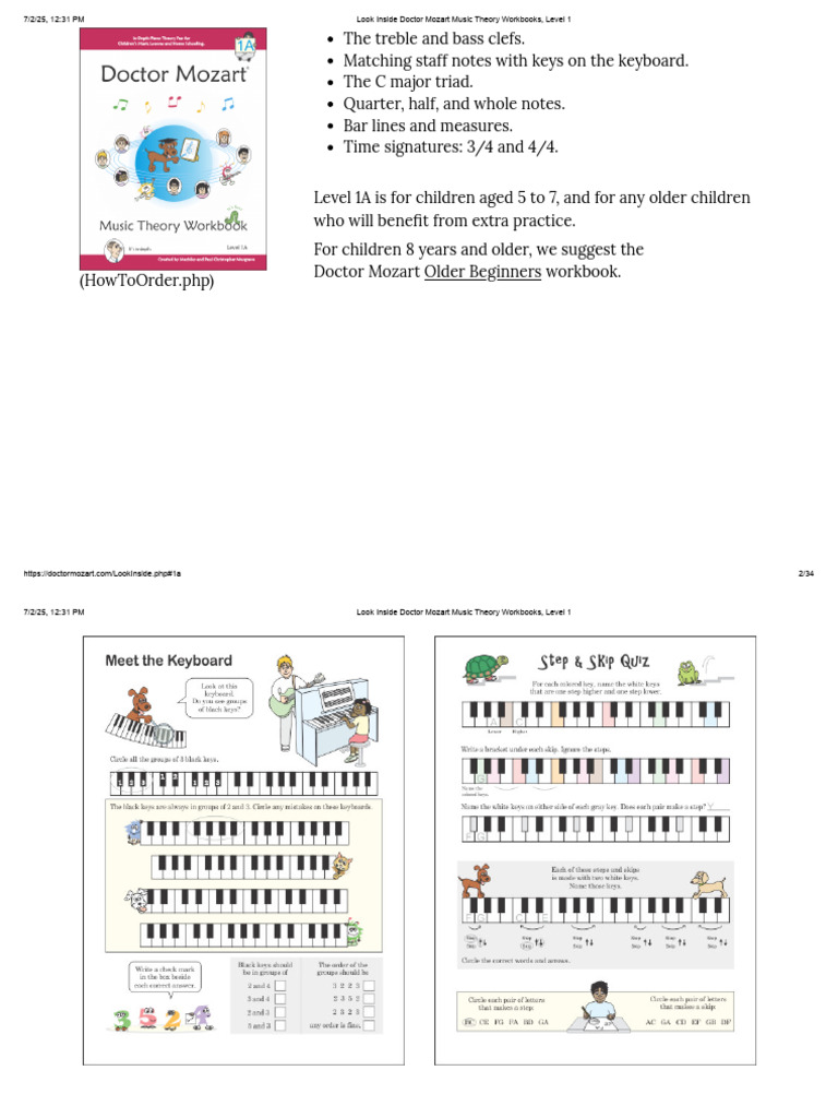 Look Inside Doctor Mozart Music Theory Workbooks, Level 1 | PDF ...