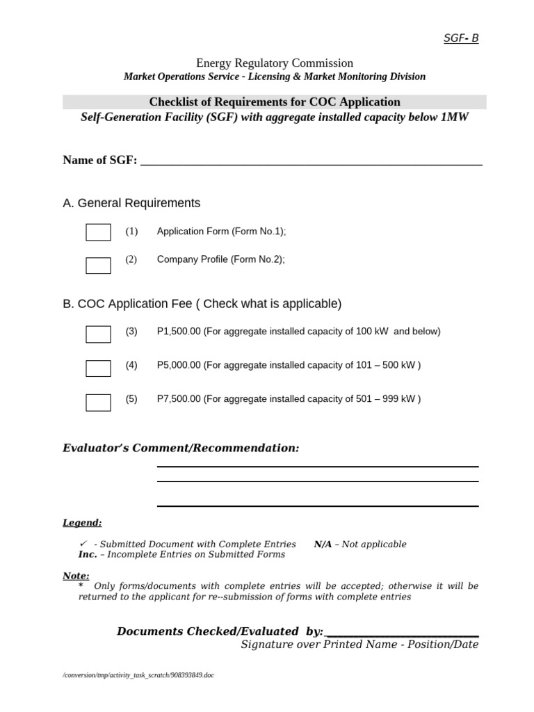 SGF (Below+1MW) Checklist 19apr04-1 | PDF