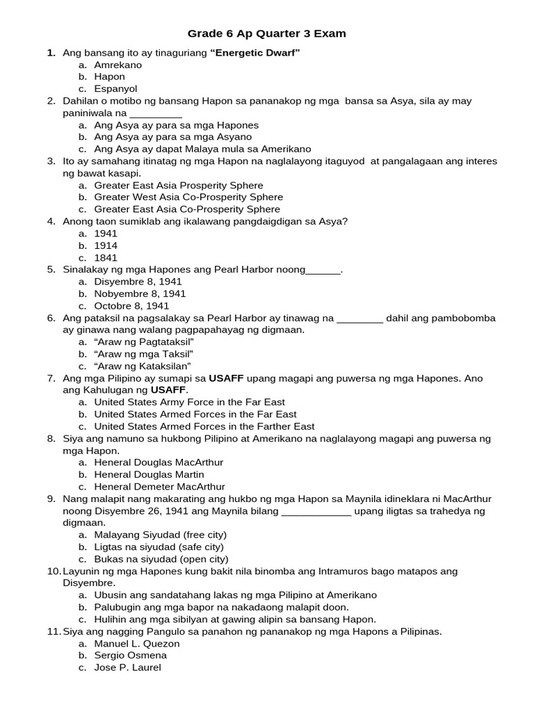 Grade 6 Ap Quarter 3 Exam | PDF