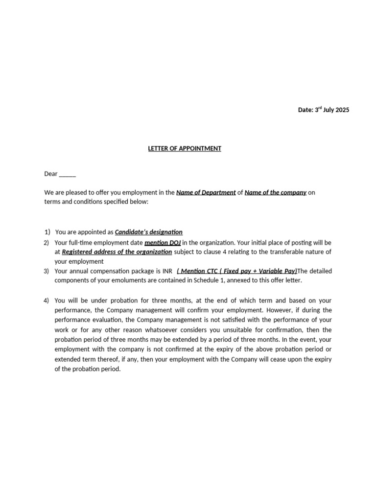 Employment Offer Letter Template | PDF | Employment | Patent