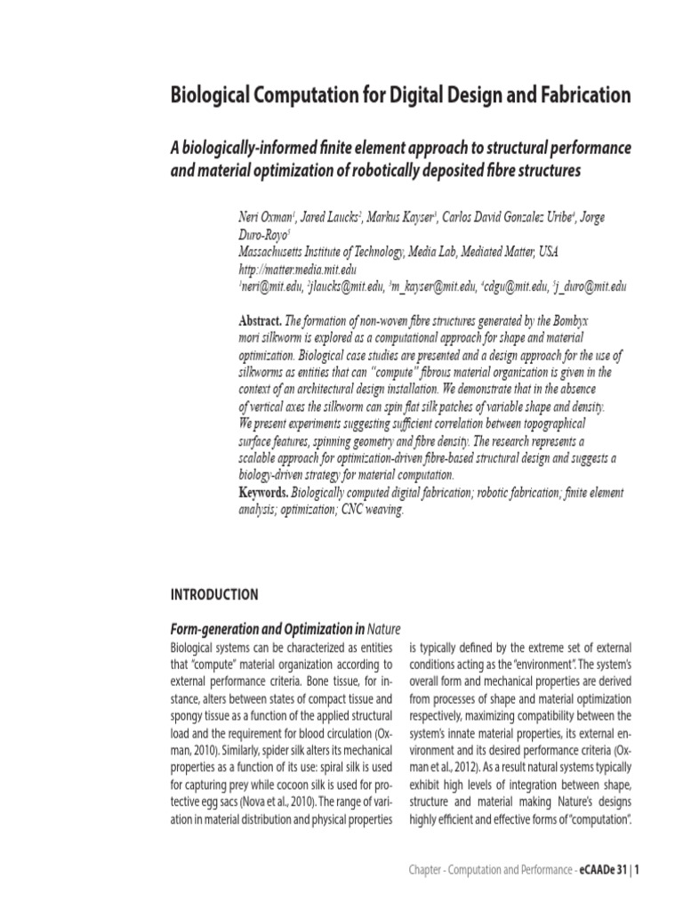 Biological Computation For Digital Design and Fabrication | PDF | Silk ...