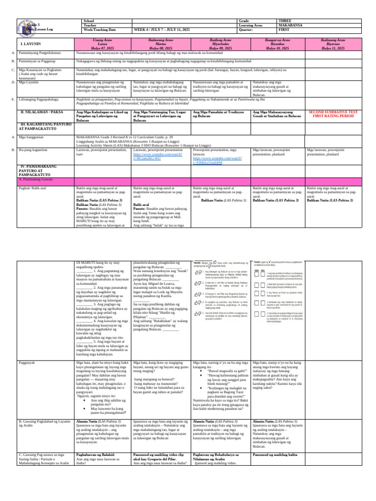 DLL MAKABANSA - Q1 - Week 4 | PDF