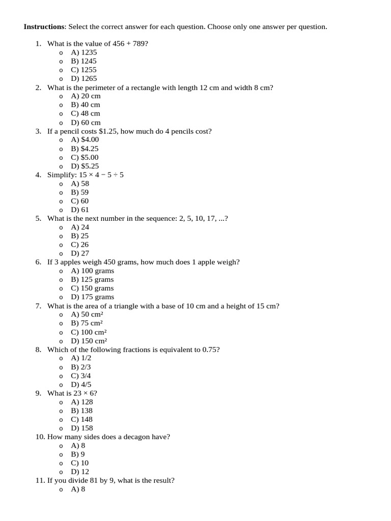 Math Test Grade 5 Reviewer | PDF